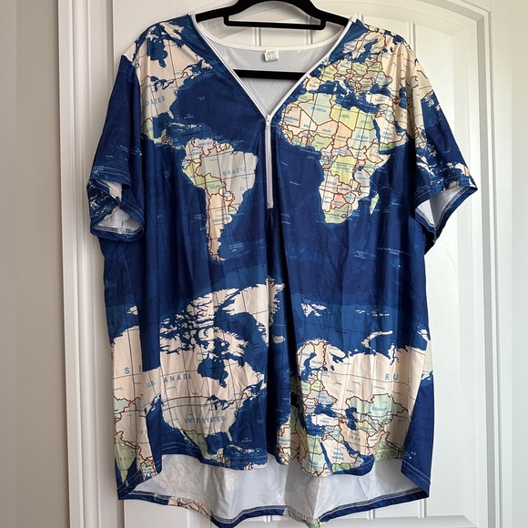 Tops | Zip Up Globe Shirt | Poshmark